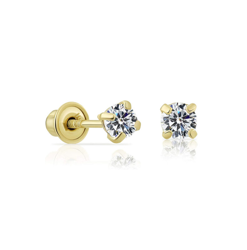 Dormilona con zirconias 6mm en oro 14k con rosca para bebé | Joyería Alahas