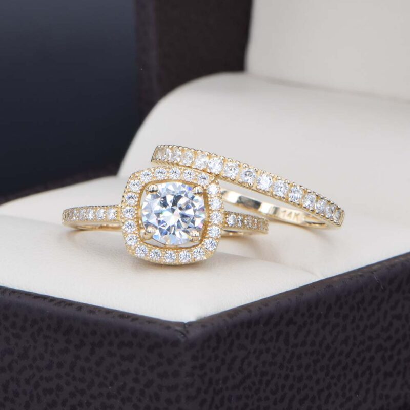 Duo de boda Halo Oro 14k con zirconias | Joyería Alahas