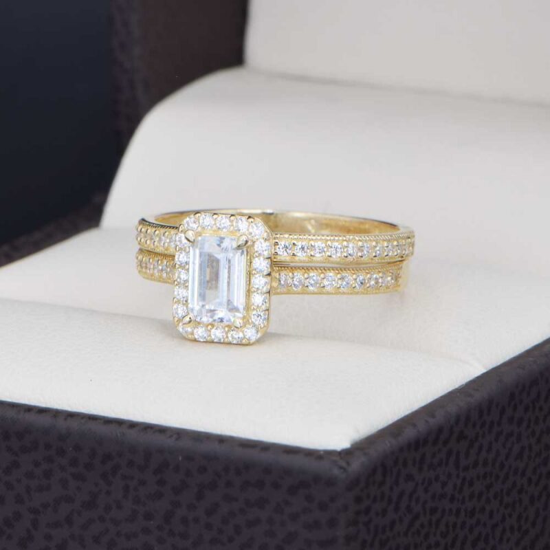 Duo de boda Halo Oro 14k con zirconias | Joyería Alahas