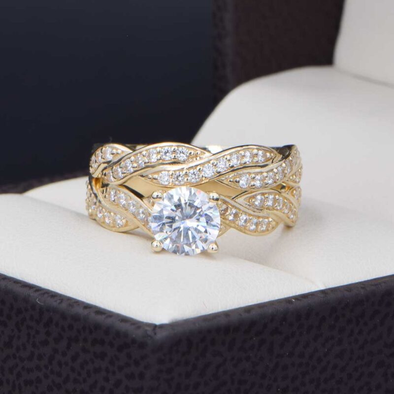 Duo de boda Trenzado Oro 14k con zirconias | Joyería Alahas