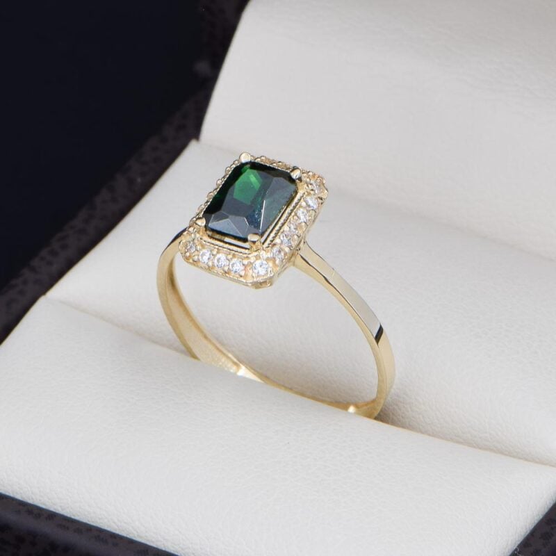 Anillo Halo de Promesa de Oro 14k Zirconia Verde | Joyería Alahas